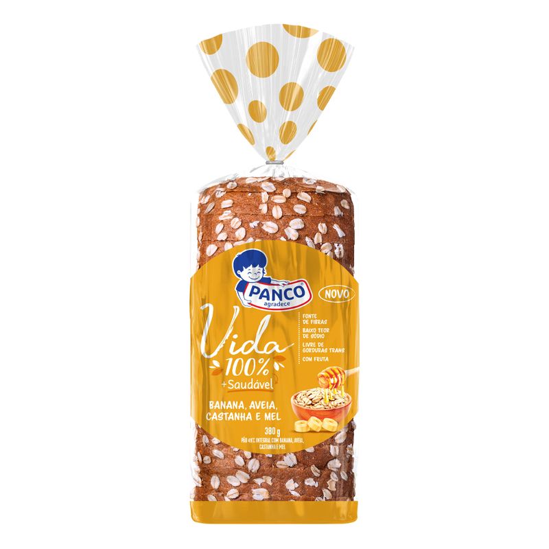 Pão Panco Vida 100% Banana Aveia Castanha Mel 380g