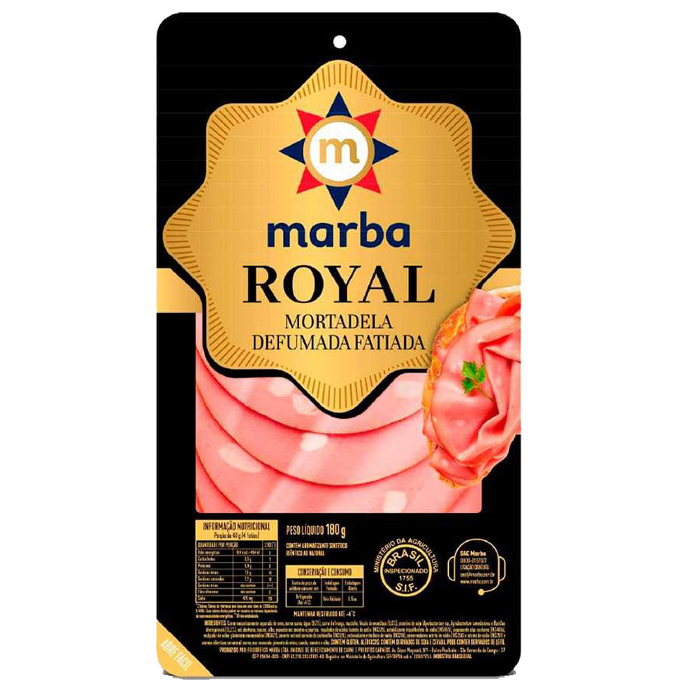 MORTADELA DEFUMADA ROYAL FATIADA 180G