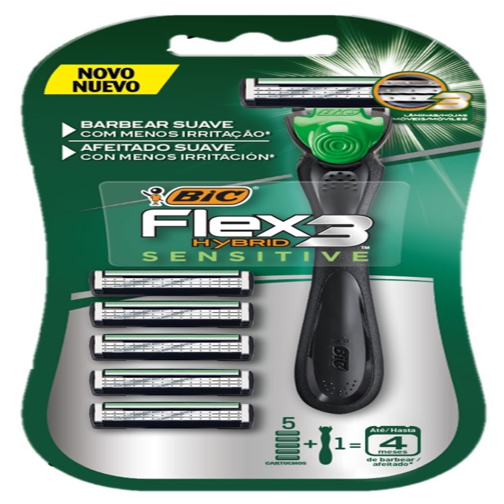 Aparelho Barbear Flex 3 Hybrid Sensitive com 5