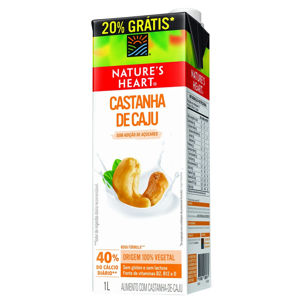 Bebida Natures Heart 1l Castanha De Caju 20 Grátis Supermercado