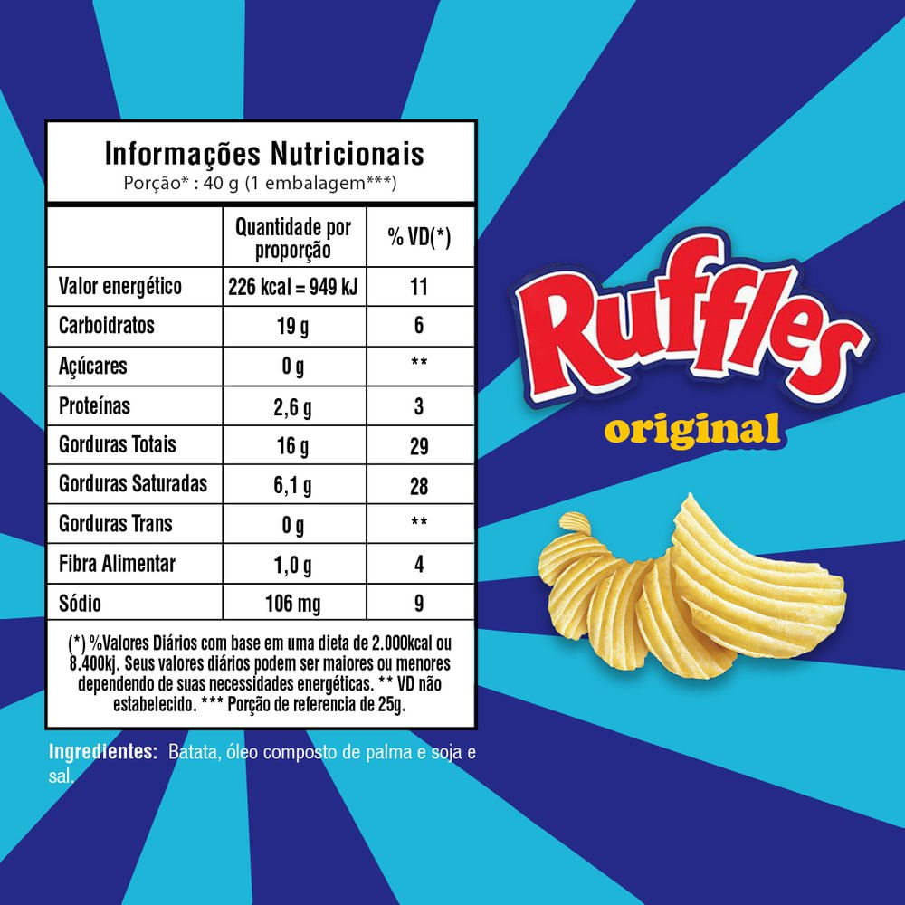 Batata Frita Ondulada Original Elma Chips Ruffles Pacote 40G