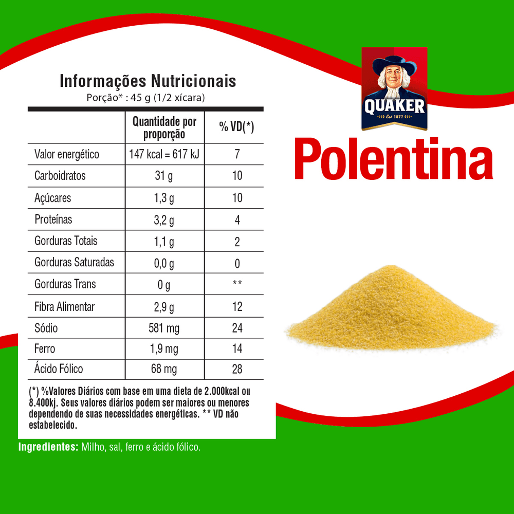 Flocos De Milho Pré-Cozido Quaker Polentina 500G