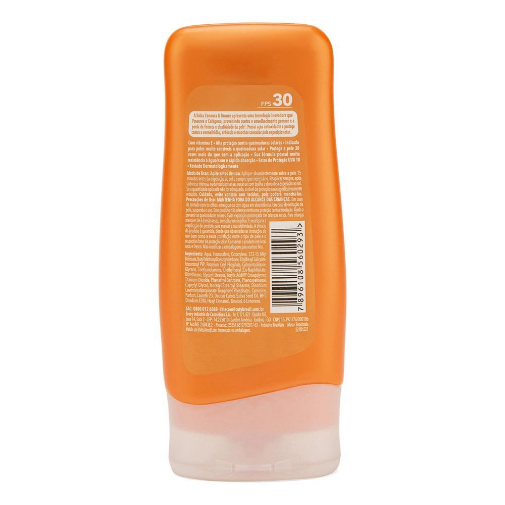 Protetor Solar FPS 30 110ml Cenoura e Bronze