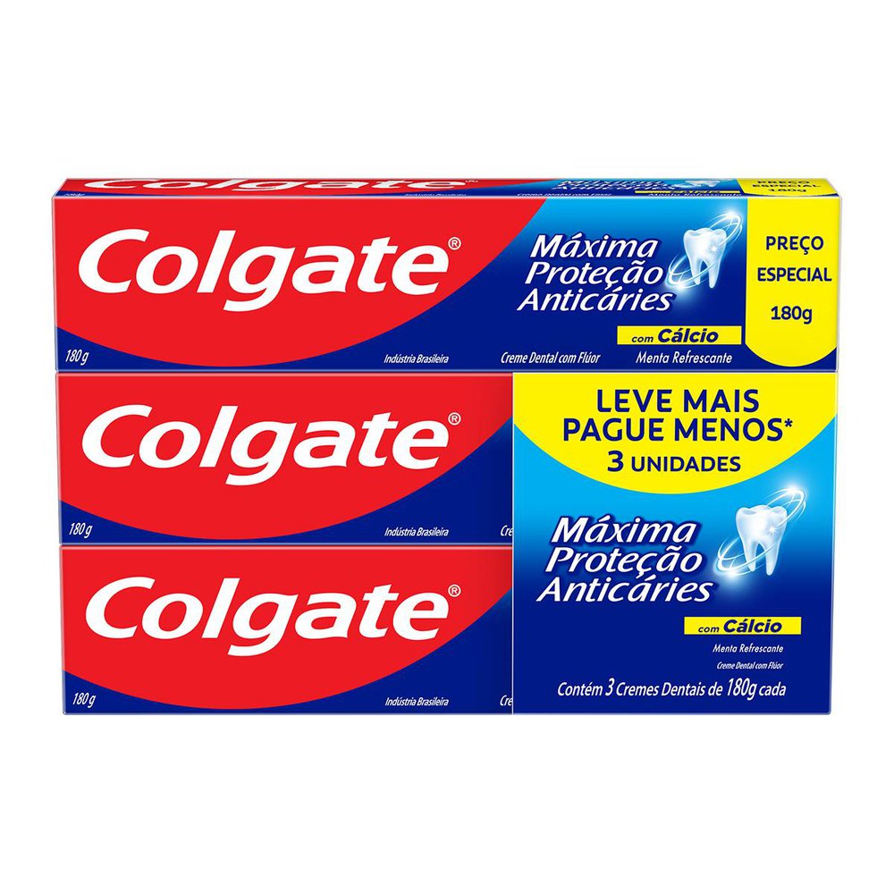 Creme dental Colgate Máxima Proteção Anticáries 180g com 3un