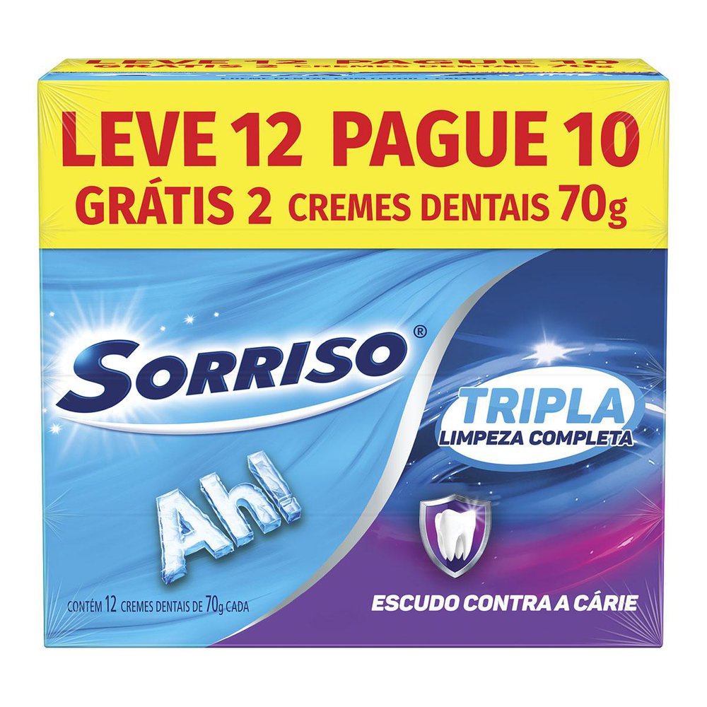 Creme dental Sorriso Tripla Limpeza Completa 70g Leve 12 unidades pague ...