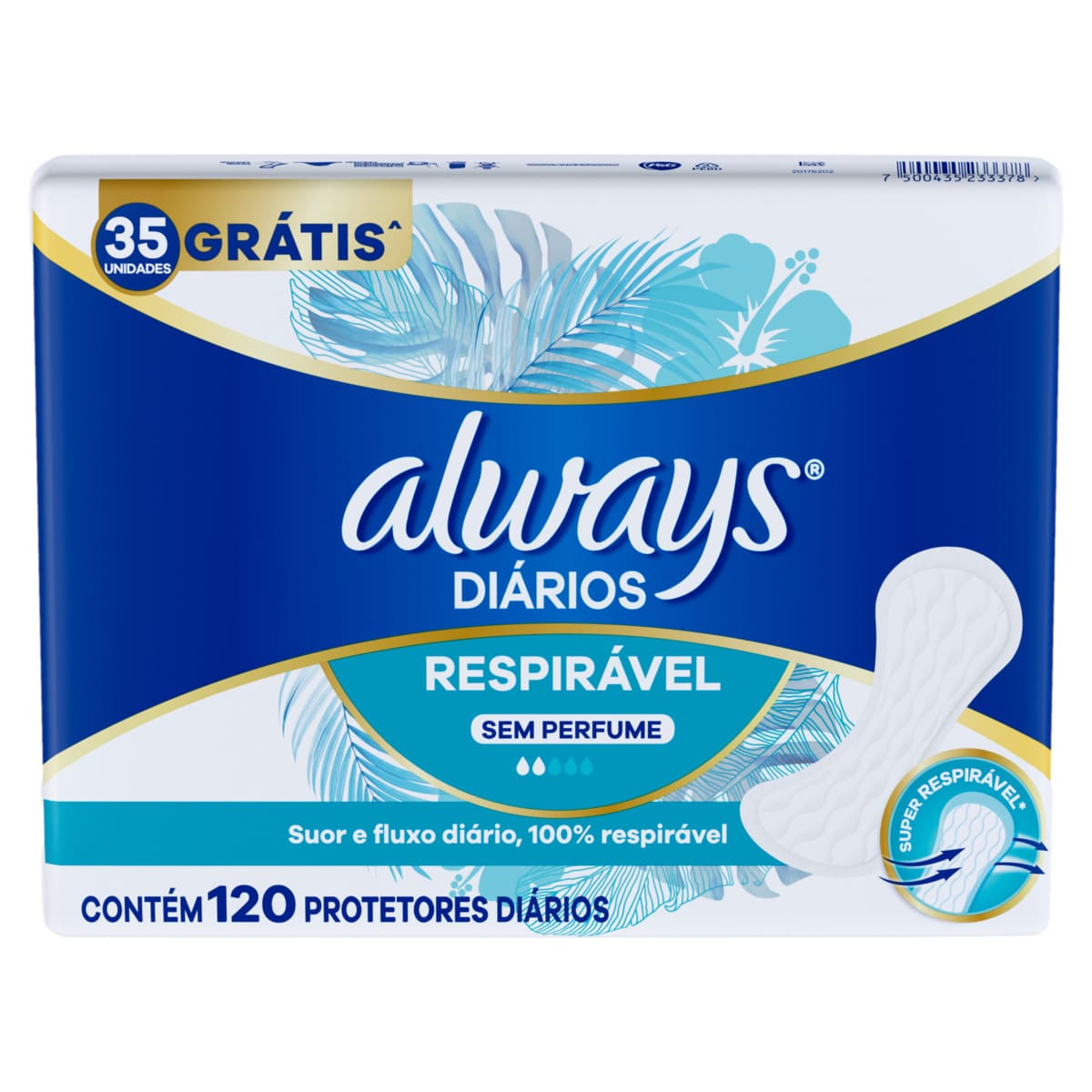 Absorvente Protetor Diário Always respirável sem perfume com 120 unidades