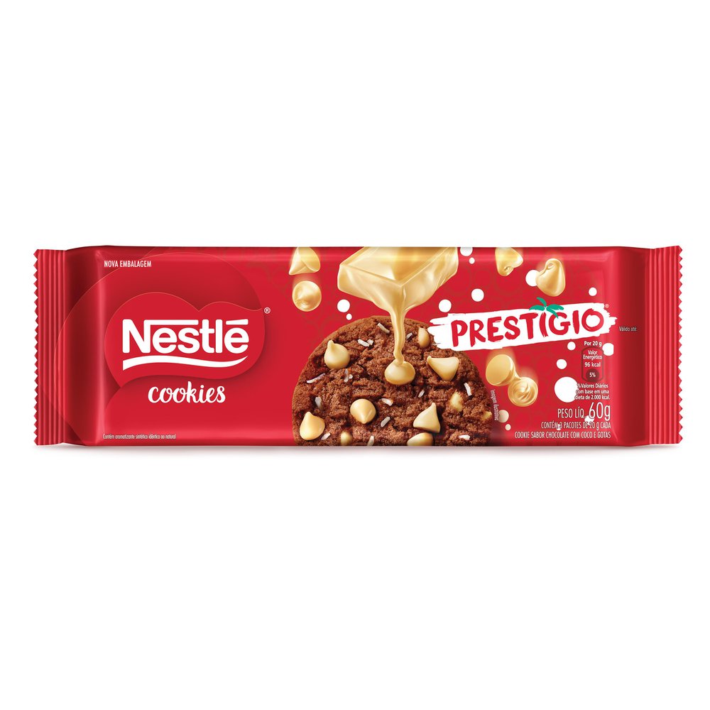 Biscoito Cookie Nestlé Prestígio 60g Gotas Chocolate Coco