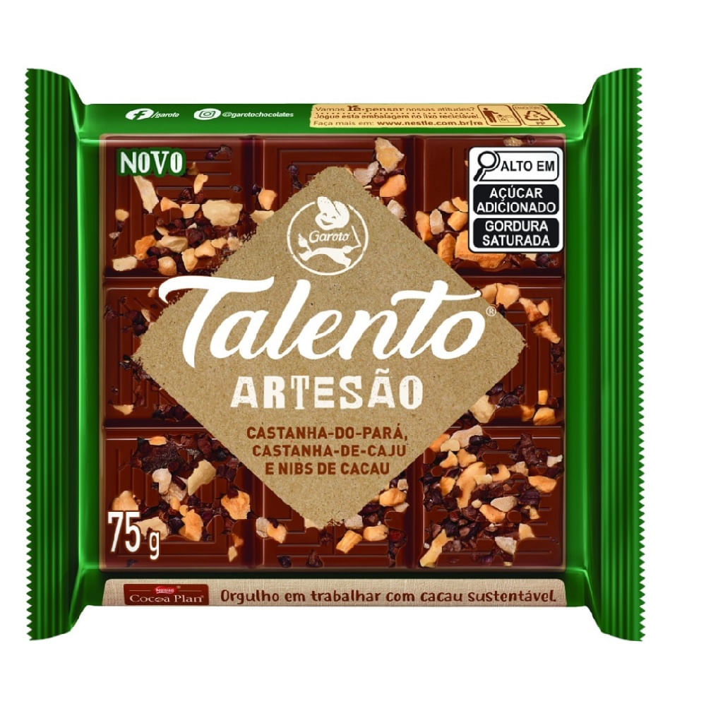 Chocolate Talento Artesão Castanha de Caju, Castanha do Pará e Nibs de ...
