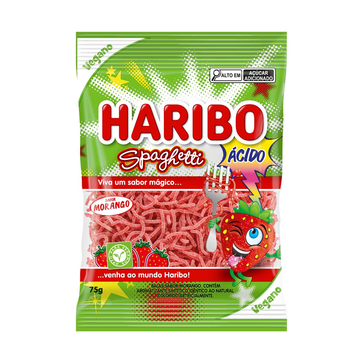 Bala Gelatina Haribo Spaghetti Morango 75g