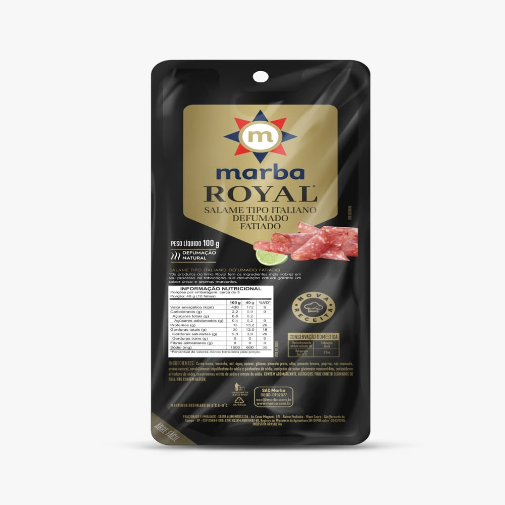 Salame Italiano Defumado Fatiado Marba Royal 100g