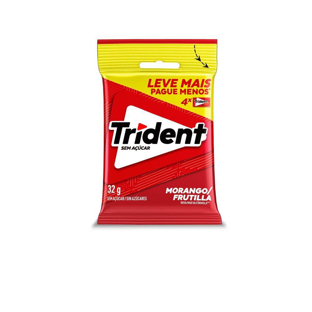 Goma de Mascar Trident Morango Pacote com 4 Unidades 32g