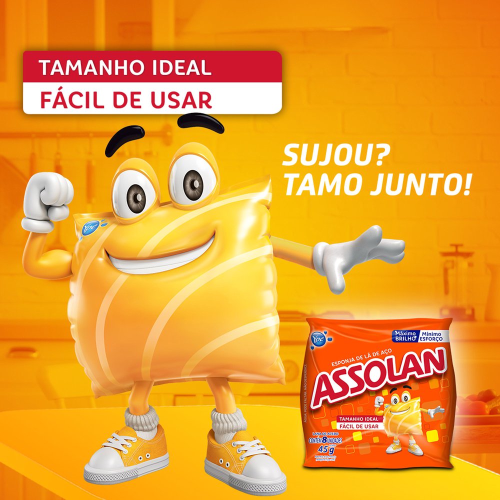 Lã De Aço Assolan 8Un 45G - Máximo Brilho/ Mínimo Esforço