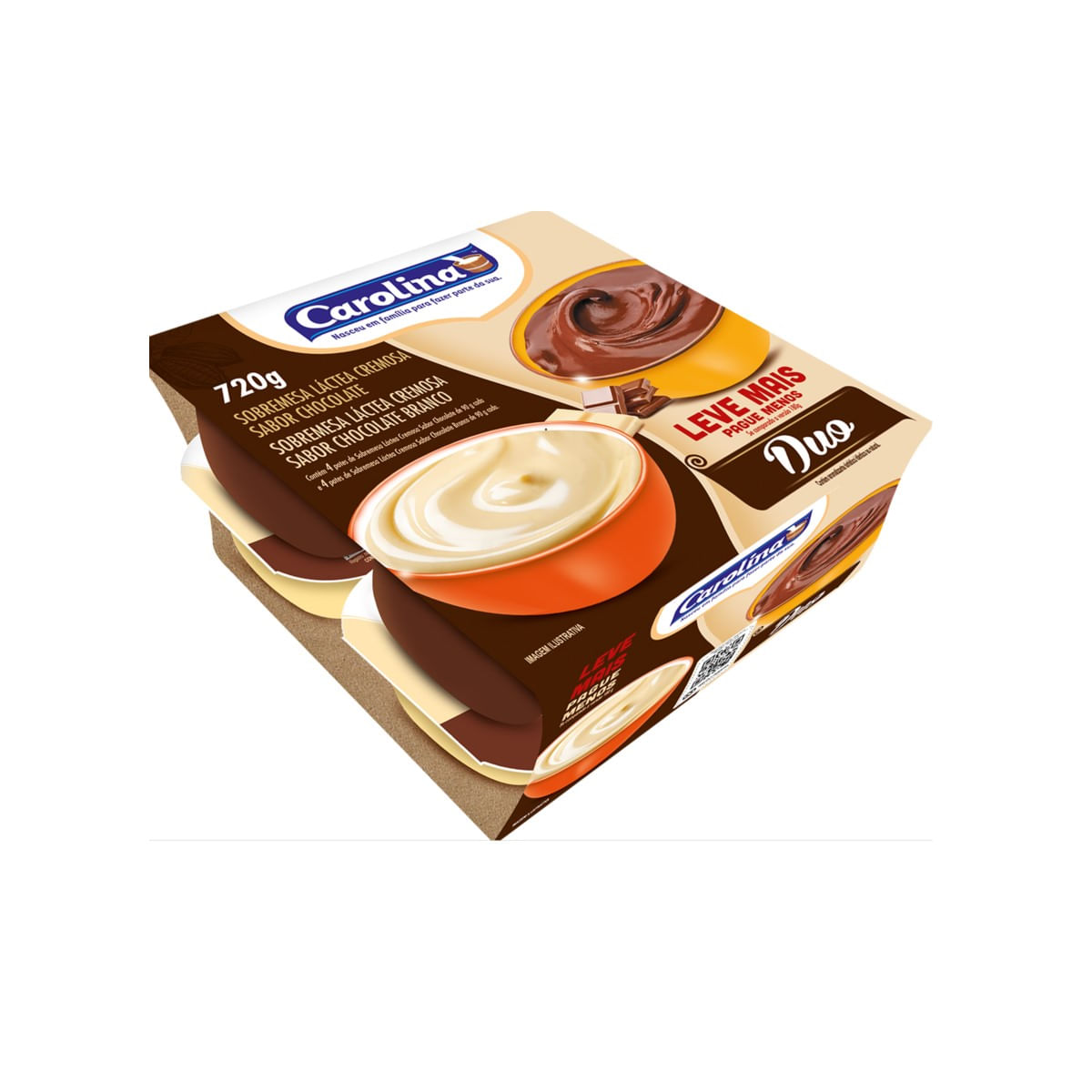 Sobremesa láctea Carolina Duo Chocolate e Chocolate Branco 720g