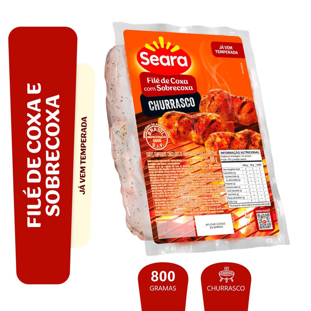 Filé de coxa e sobrecoxa temperado churrasco Seara 800g