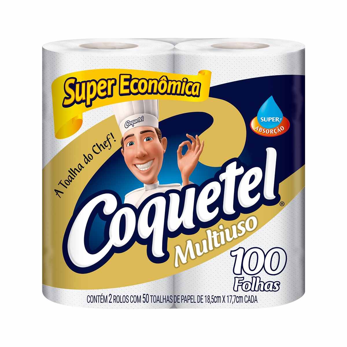 Toalha de Papel Coquetel com 100 folhas com 2 rolos