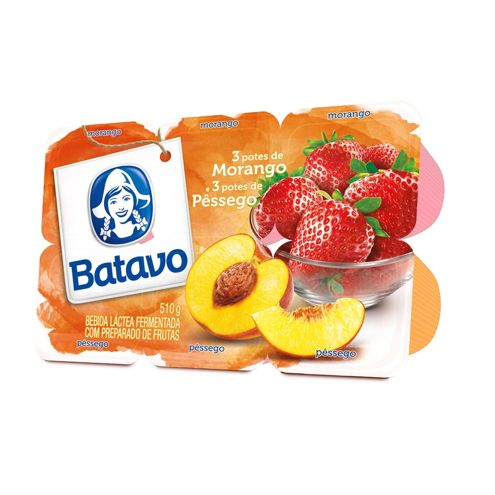 Bebida Láctea Fermentada Polpa Batavo 510g Morango Pêssego