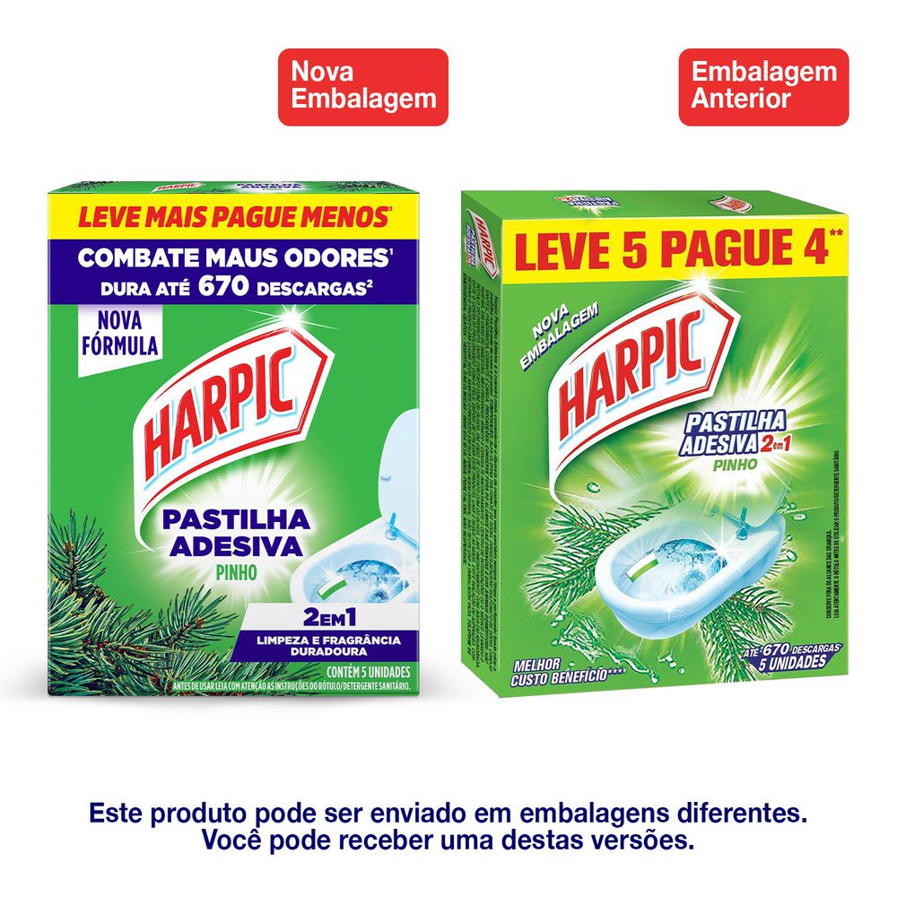 Pastilha Adesiva Sanitária Harpic Pinho Embalagem Econômica com 5 unidades