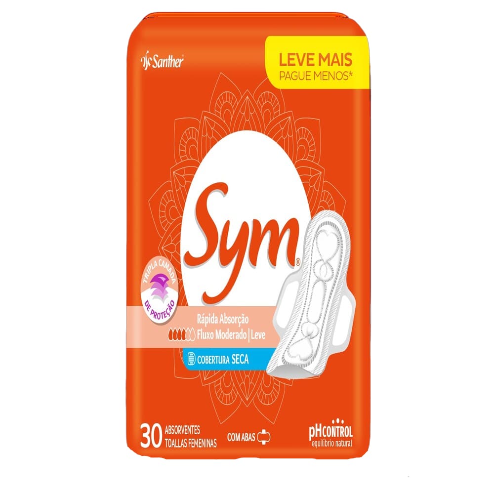 Absorvente Sym Com Abas Seca Com 30 Unidades