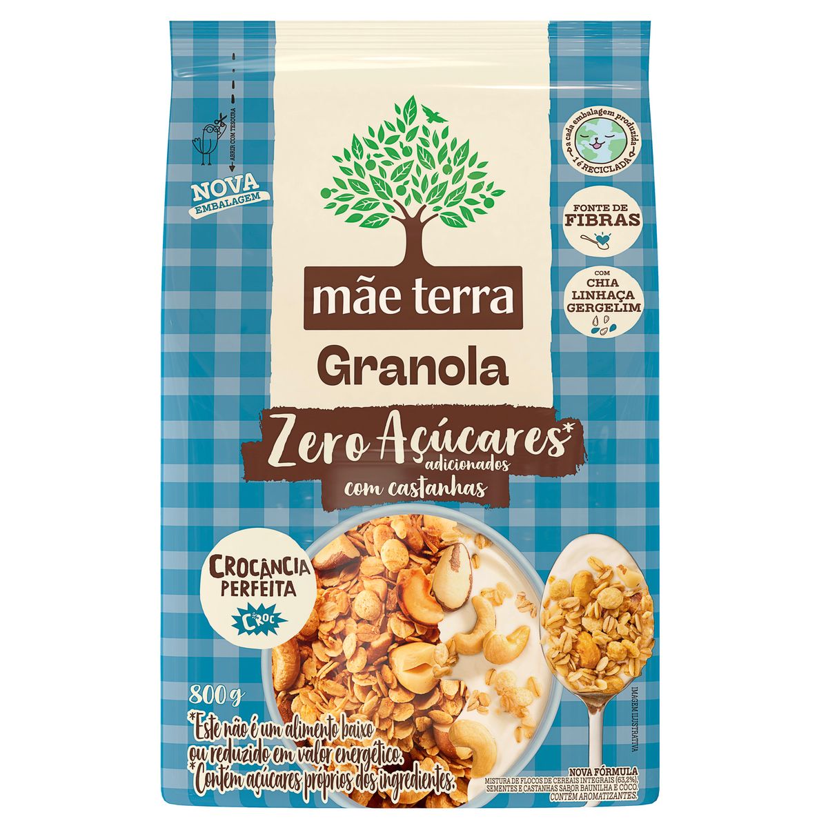 Granola Tradicional Zero Açúcar Mãe Terra Pacote 800g