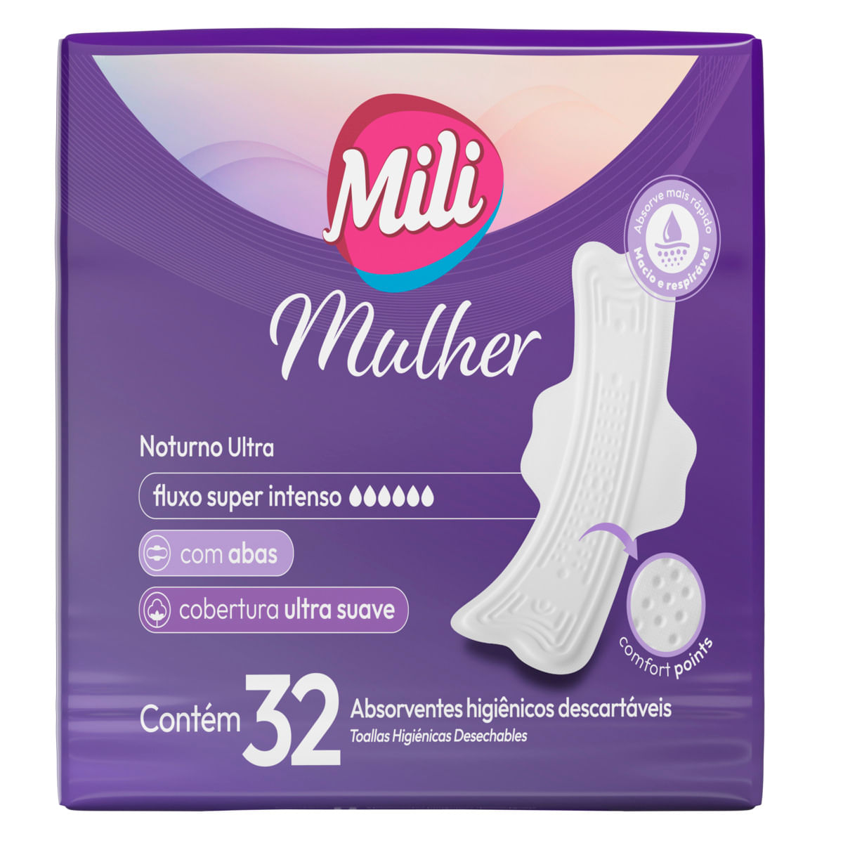 Absorvente Mili Mulher Noturno Com Abas Com 32 Unidades