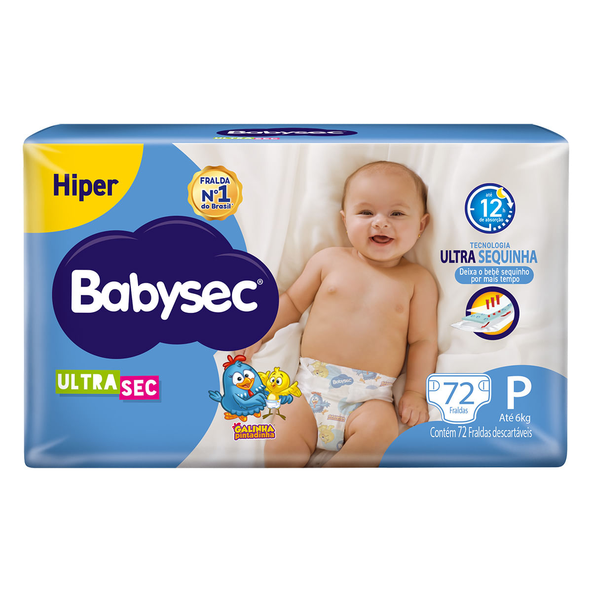 Fralda descartável Babysec Ultra Hiper com 72 unidades P