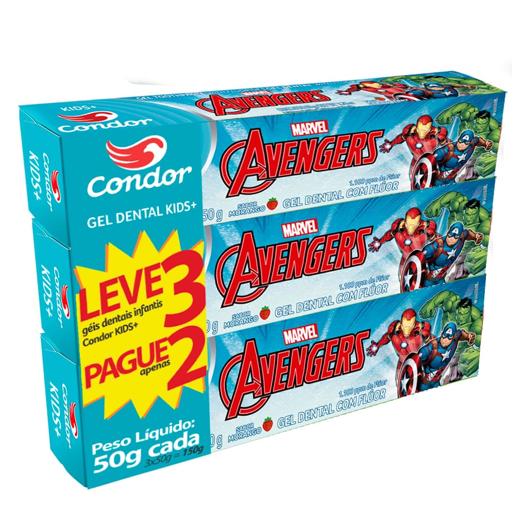 Gel Dental Infantil Condor Avengers 50g Leve 3 Pague 2