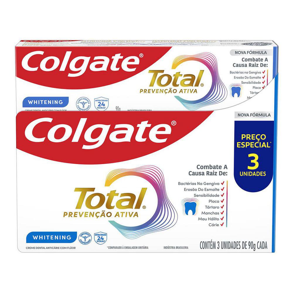 Creme Dental Colgate Total Whitening 90g Com 3 Unidades Preço especial
