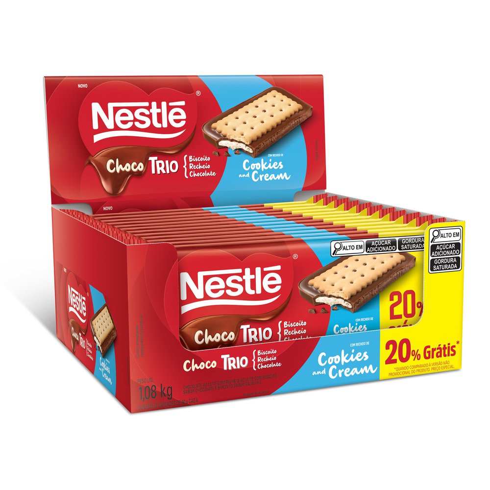 Chocolate Nestlé Choco Trio Ao Leite 90g Tablete 20% Grátis