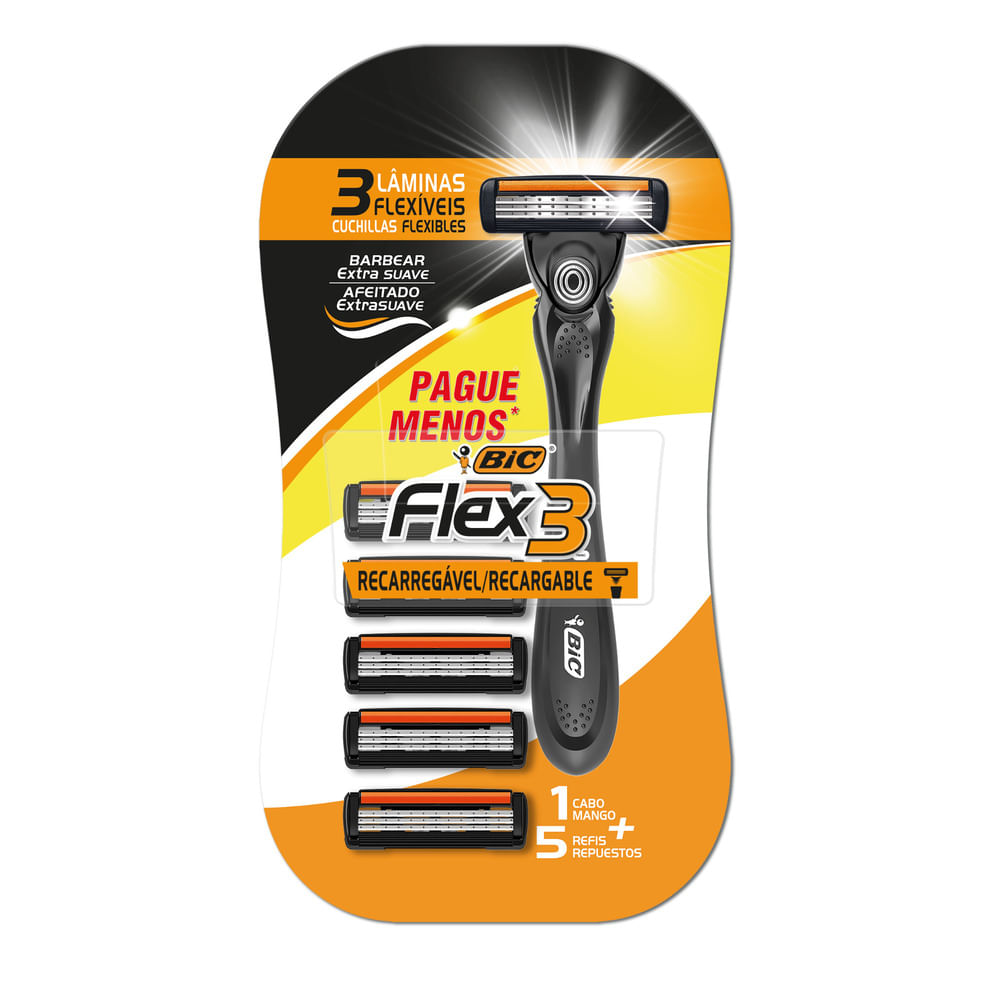 Aparelho Barbear Bic Flex3 Hybrid Com 5 Cartuchos